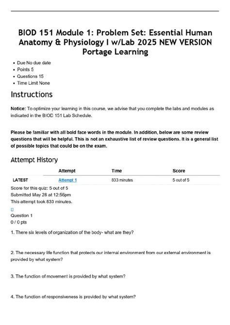 Biod 151 Module 1 Problem Set Essential Human Anatomy And Physiology I W Lab 2025 New Version