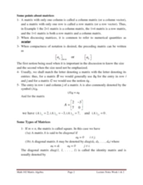 Solution Lecture Notes Math Matrices And Matrix Operations Studypool