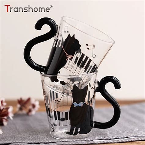 Transhome Cute Cat Glass Cup 250ml Creative Cat Glass Mug Cups For