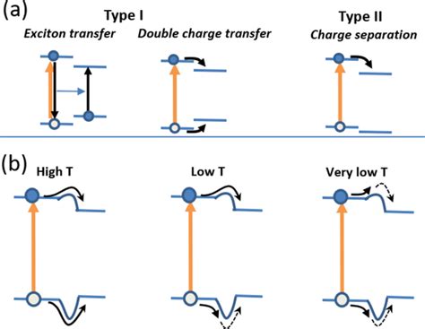 A Electronic Processes In Type I And Type Ii Heterojunctions Schemes Download Scientific