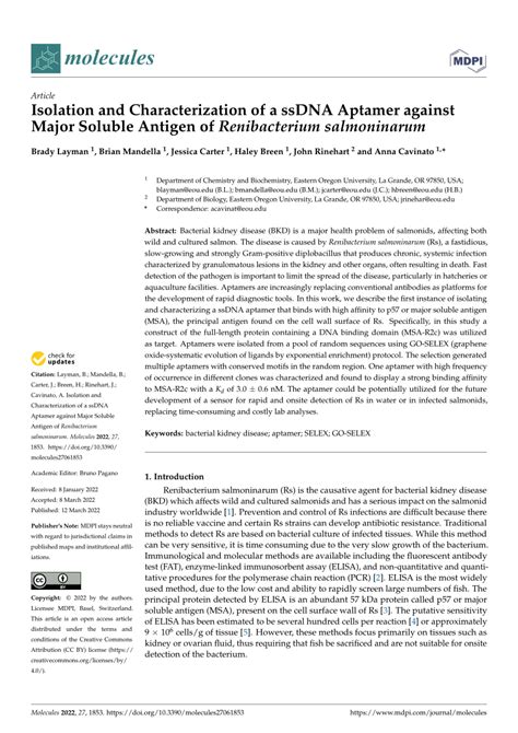 Pdf Isolation And Characterization Of A Ssdna Aptamer Against Major