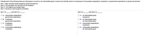 Solved Classify Each Of The Following Items As A Final Good