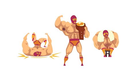 Premium Vector Set Of Masked Mexican Wrestlers Battle Acrobat