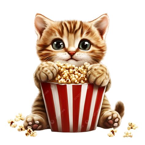 Adorable Gato Esponjoso Sosteniendo Un Cubo De Palomitas De Maíz Con