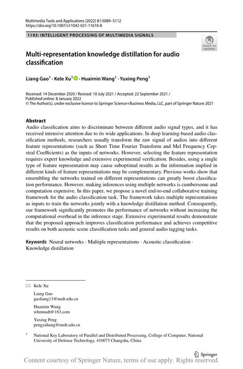 Multi Representation Knowledge Distillation For Audio Classification