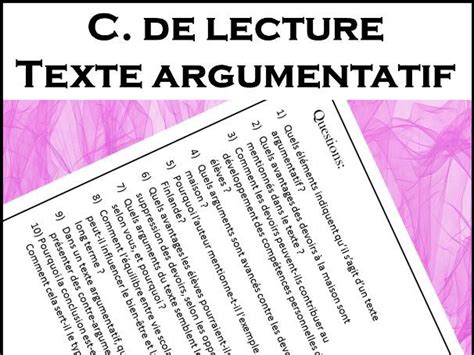 Compréhension de lecture Txt argumentatif French Reading
