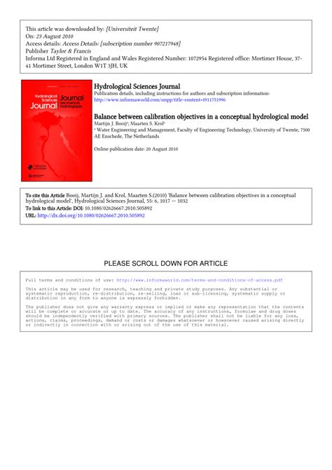 Pdf Balance Between Calibration Objectives In A Conceptual
