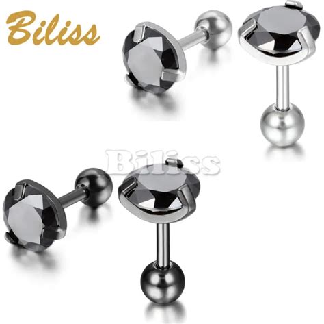 Vintage 7mm Men S Stainless Steel Stud Earrings CZ Black Royal King