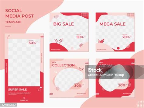 편집 가능한 귀여운 미니멀 한 사각형 배너 템플릿 세트 파도가 사랑스럽게 자연 모양을 가진 빨간색과 분홍색 배경 색 소셜 미디어 게시물 및 웹 인터넷 광고에 적합 0명에