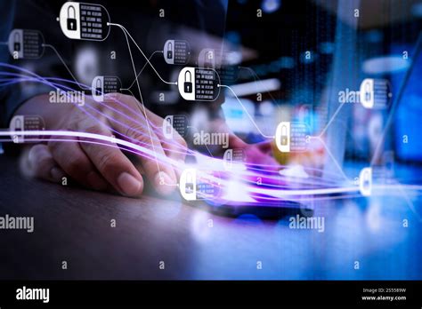 blockchain technology concept with diagram of chain and encrypted