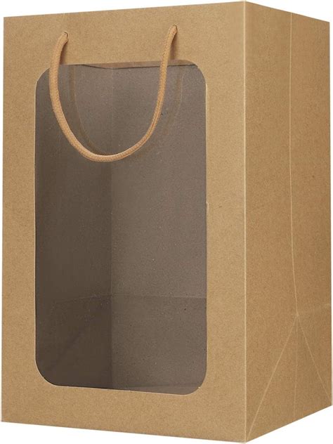 Jp 10枚入り ギフトバッグ 手提げ袋 透明窓付き 紙袋 ラッピング袋 花束用 プレゼント袋 おしゃれ 業務用 透明