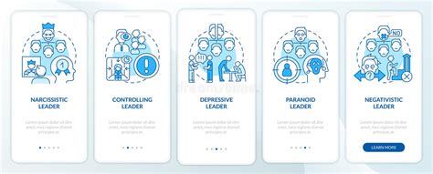Types Of Toxic Leaders Blue Onboarding Mobile App Screen Stock Vector