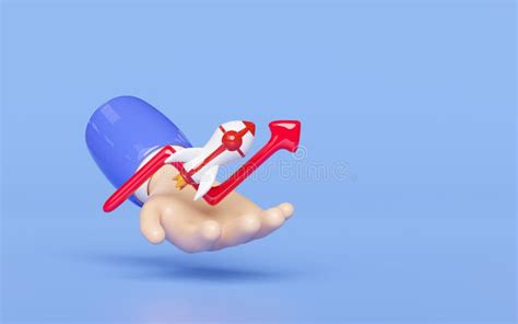 3d charts graph in hands with rocket analysis business financial data
