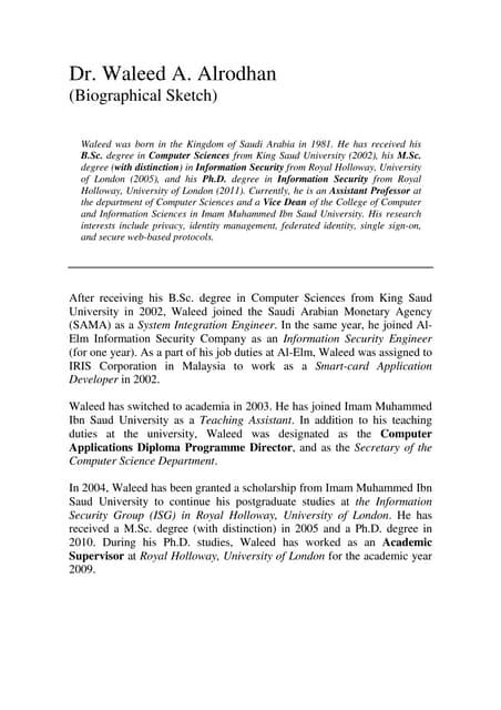 Biographical Sketch Pdf Postgraduate Education College Education