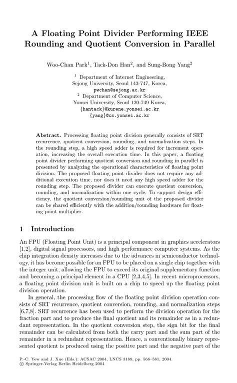 pdf a floating point divider performing ieee rounding and quotient
