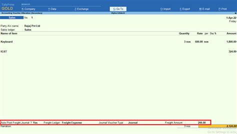 Auto Freight Journal Voucher Creation In Sales Invoice