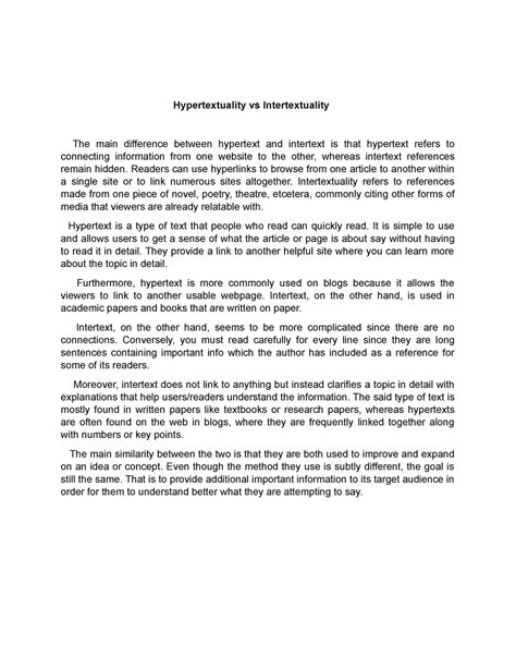 Hypertextuality Vs Intertextuality Readers Can Use Hyperlinks To