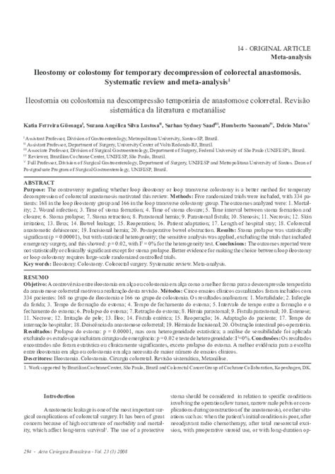 Ileostomy Or Colostomy For Temporary Decompression Of Colorectal Anastomosis Systematic Review