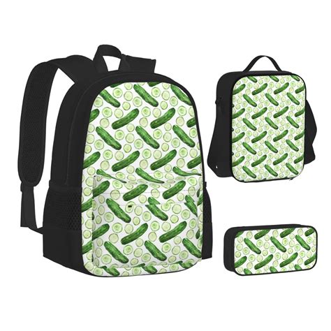 Fuzoiu Green Cucumber1 Print 3 Piece School Bag Set Backpacks With