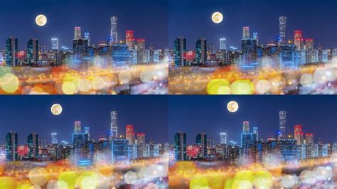 4k月亮从城市上空升起 万家灯火 夜景视频素材下载编号5216473光厂vj师网