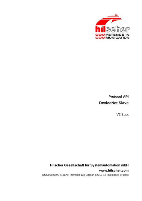 PDF DeviceNet Slave Protocol API Hilscher DeviceNet Slave Protocol API