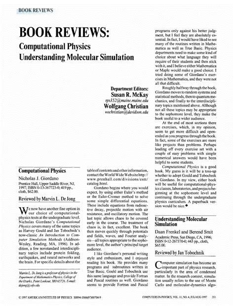 Understanding Molecular Simulation Computer In Physics Aip Publishing