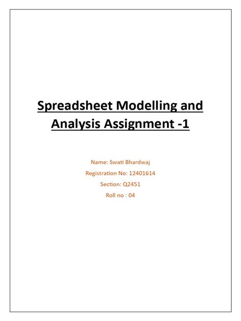 Spreadsheet Modelling And Analysis Assignment Pdf