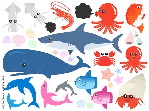 海の生き物イラストセット Stock ベクター Adobe Stock