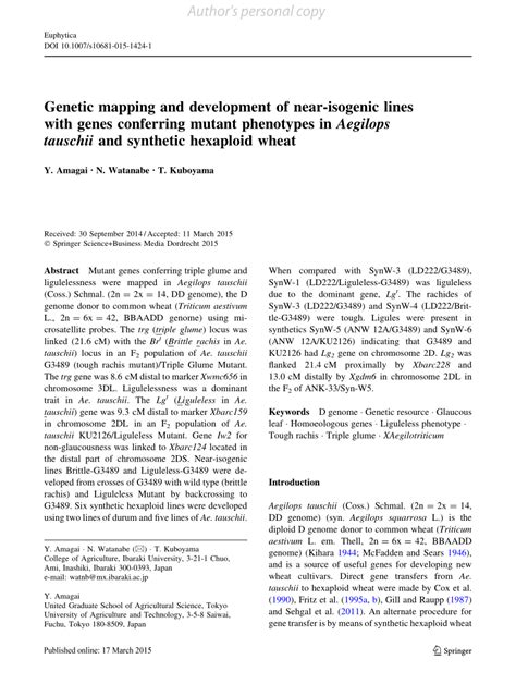 Pdf Genetic Mapping And Development Of Near Isogenic Lines With Genes