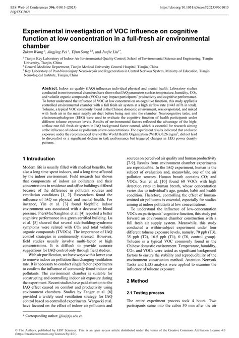 Pdf Experimental Investigation Of Voc Influence On Cognitive Function