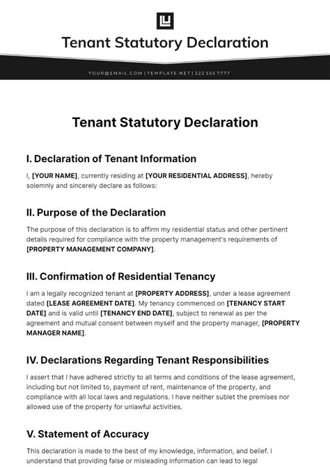 Free Tenant Statutory Declaration Template To Edit Online