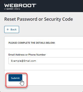 Resetting The Security Code For The Webroot Account