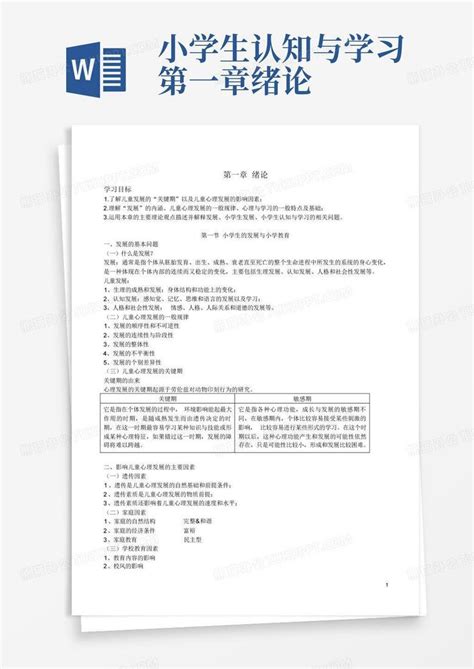 小学生认知与学习第一章绪论Word模板下载 编号ldxdgwba 熊猫办公