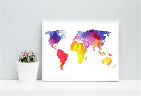 Colorful Watercolor World Map Print