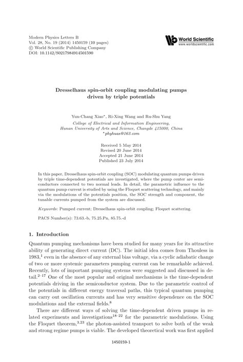 PDF Dresselhaus Spin Orbit Coupling Modulating Pumps Driven By Triple Potentials