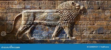 Ancient Cuneiform Sumerian Text And Relief Of A Lion A Mythical