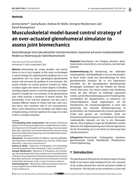 Pdf Musculoskeletal Model Based Control Strategy Of An Over Actuated