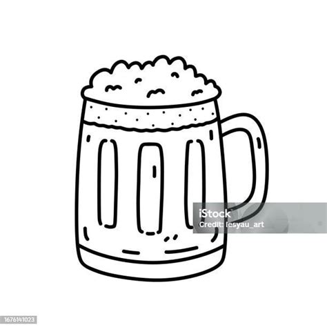 하얀 배경에 분리된 맥주 한 잔 알콜 음료 낙서 스타일의 벡터 손으로 그린 그림입니다 카드 메뉴 장식 로고 다양한 디자인에 적합합니다 0명에 대한 스톡 벡터 아트 및 기타