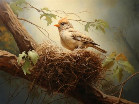 Premium AI Image Bird Sitting In A Nest On A Tree Branch