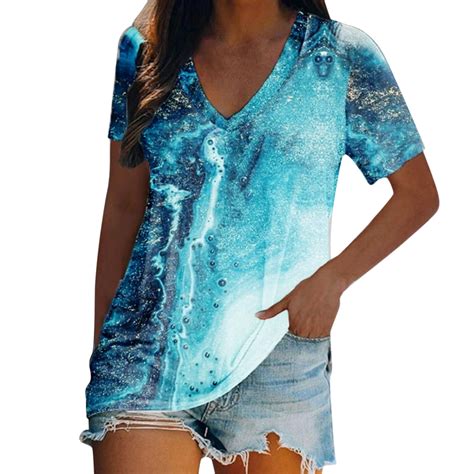 Kbzdbzc Shirts For Women Summer Womens Short Sleeve V Neck Tie Dyed