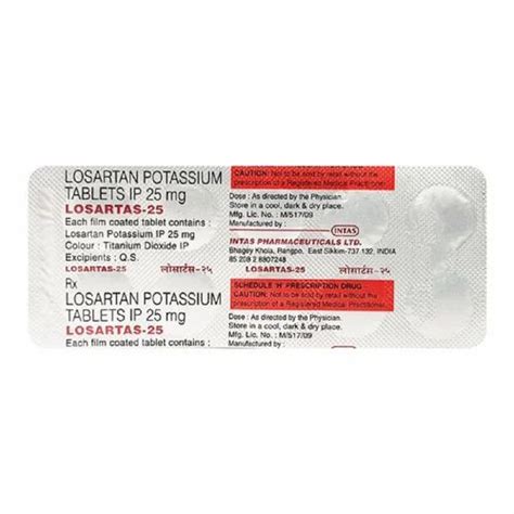 Losartan Tablet 25mg Packaging Type Strips Packaging Size 10 3 10 At ₹ 100 Strip In Vadodara