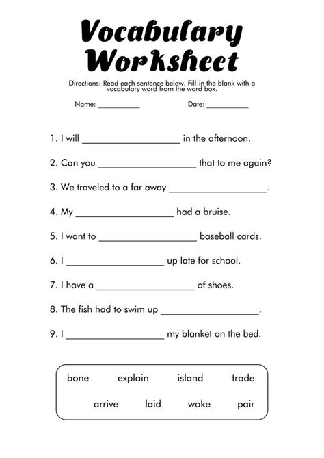 An English Worksheet With The Words Vocabilary Worksheet On It
