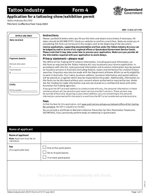 Fillable Online Tattoo Industry Form 4 Application For A Fax Email Print PdfFiller