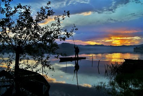 Wallpaper Nature Lake Reflection Boat Sunrise 1936x1296