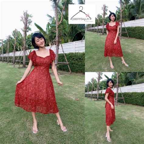 เดรสชีฟอง สไตล์คุณหนู เก็บทรงแขนสวยงาม Shopee Thailand