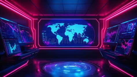 Global Data Control Center Futuristic Control Room Global Network Data