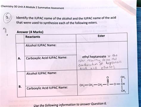 Solved Chemistry 30 Unit Module Summative Assessment Identify The