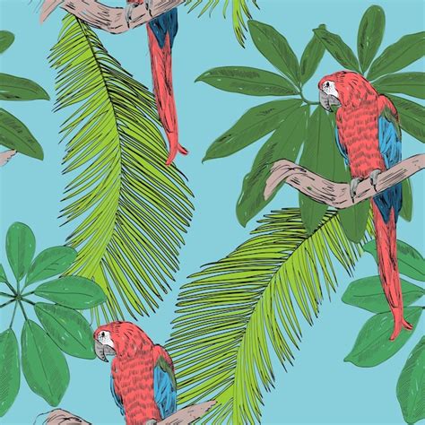 Premium Vector Tropical Seamless Vector Pattern With Parrot And Flowers