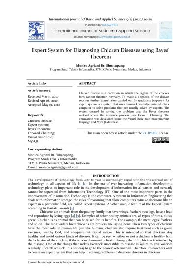 Expert System For Diagnosing Chicken Diseases Using Bayes Theorem