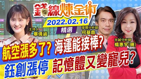 【錢線煉金術】航空雙雄漲勢漸緩 鈺創攻漲停 記憶體進可攻退可守 長榮站xxx元航運股就穩了 升息從恐怖箱變可愛動物區cc字幕